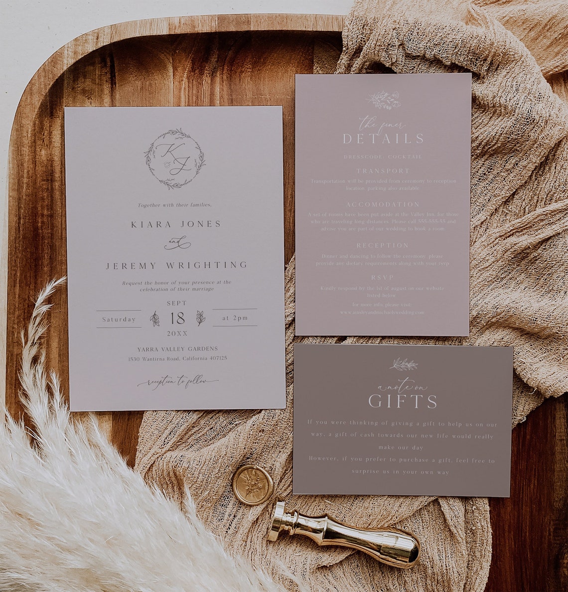 Blush Pink Wedding Invitation Template Monogram Wedding - Etsy