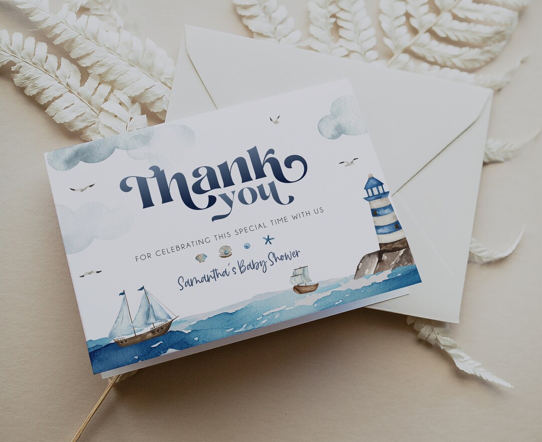 Nautical Thank You Card Template, Ahoy It's a Boy Thank You Card ...