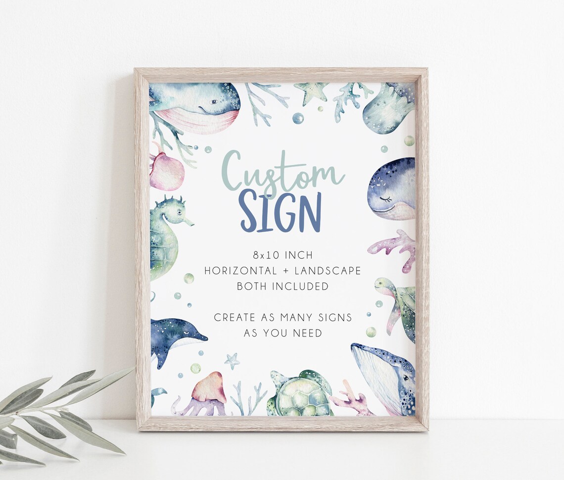 Ocean & Sea Custom Sign Editable Template, Ocean Baby Shower Signage ...