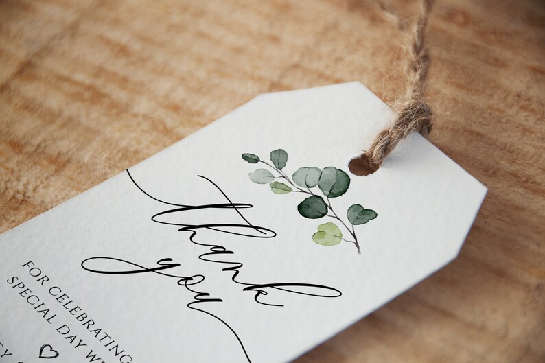 Greenery Wedding Thank You Tag Template, Wedding Favor Tags, Printable ...