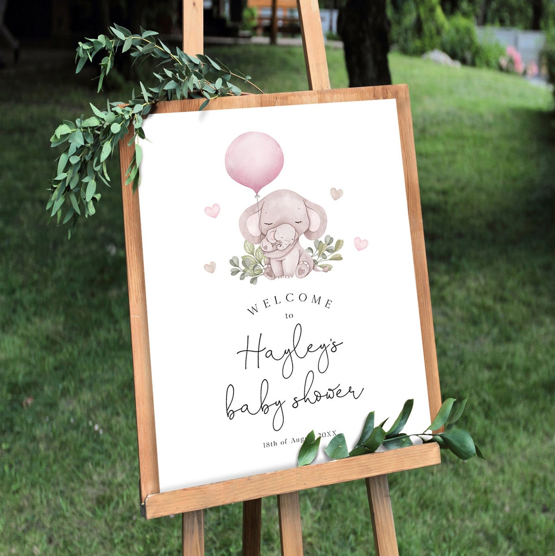 Pink Elephant Welcome Sign Template Girl Baby Shower Baby - Etsy