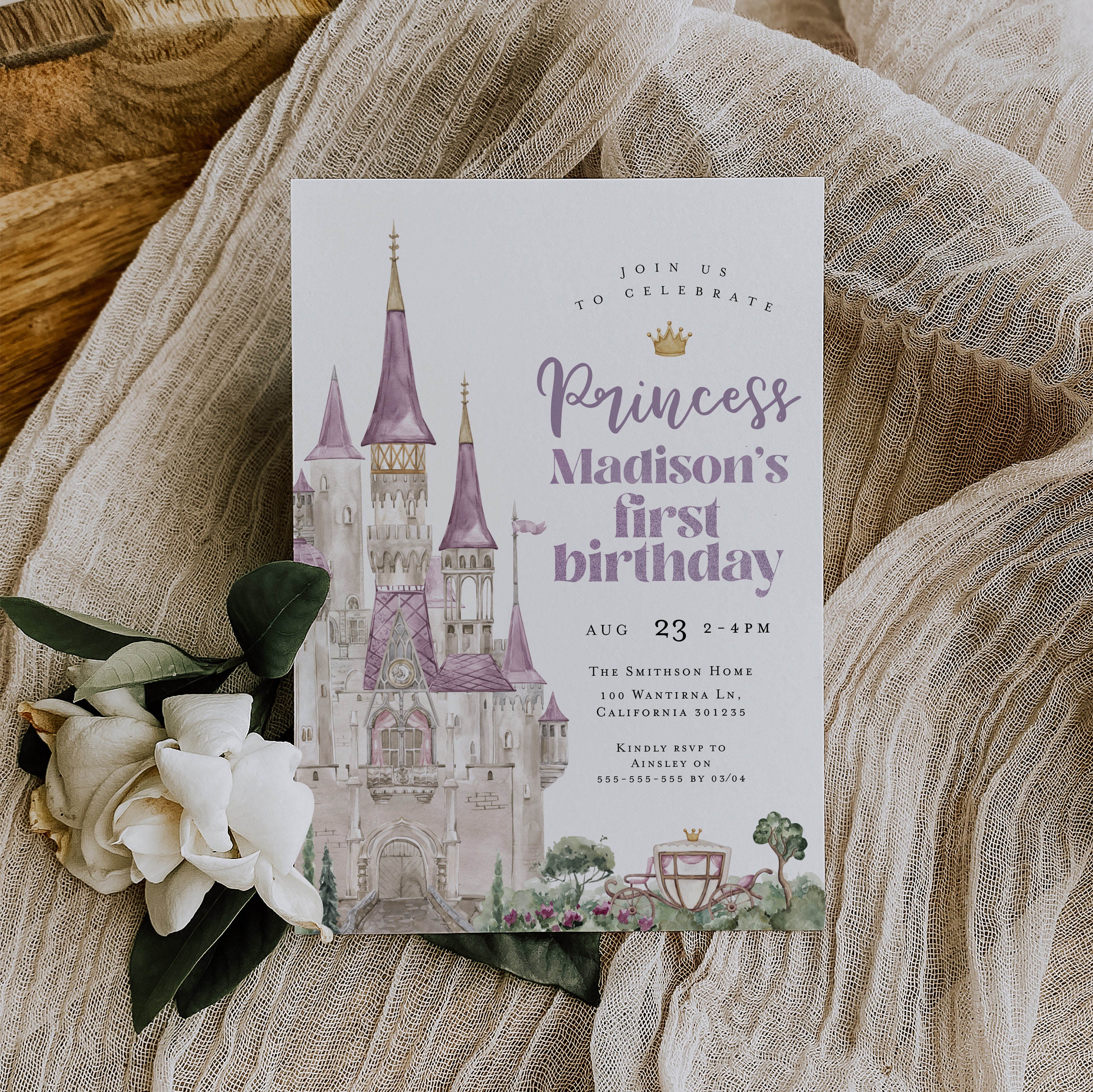 Homemade Castle Birthday Invitation Blue & Gold Royal Prince Castle
