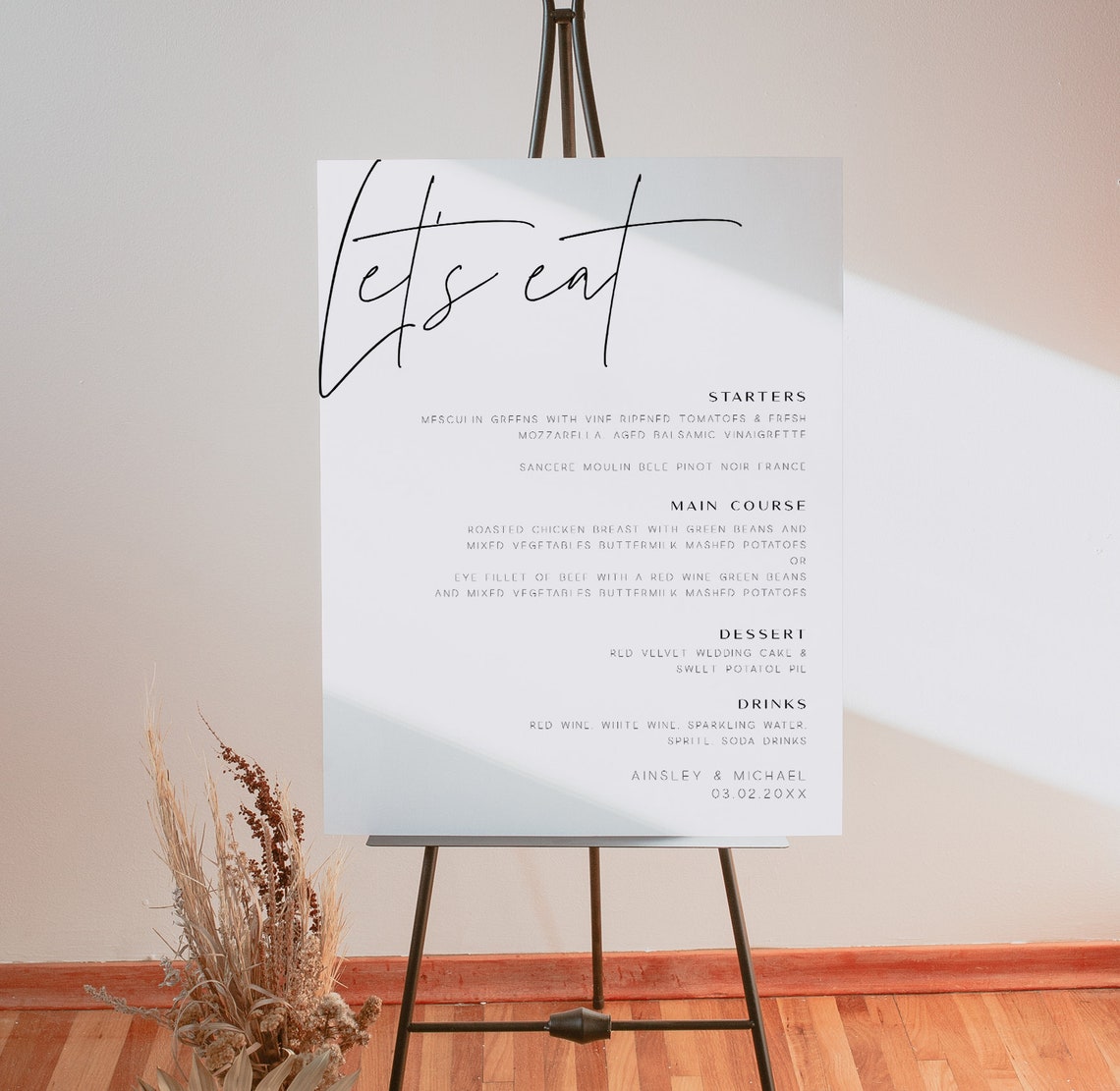Minimalist Menu Wedding Sign, Let's Eat Sign, Modern Wedding Signage ...