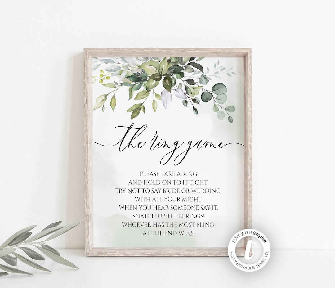 The Ring Game Editable Sign Template, Bridal Shower Sign, Greenery ...