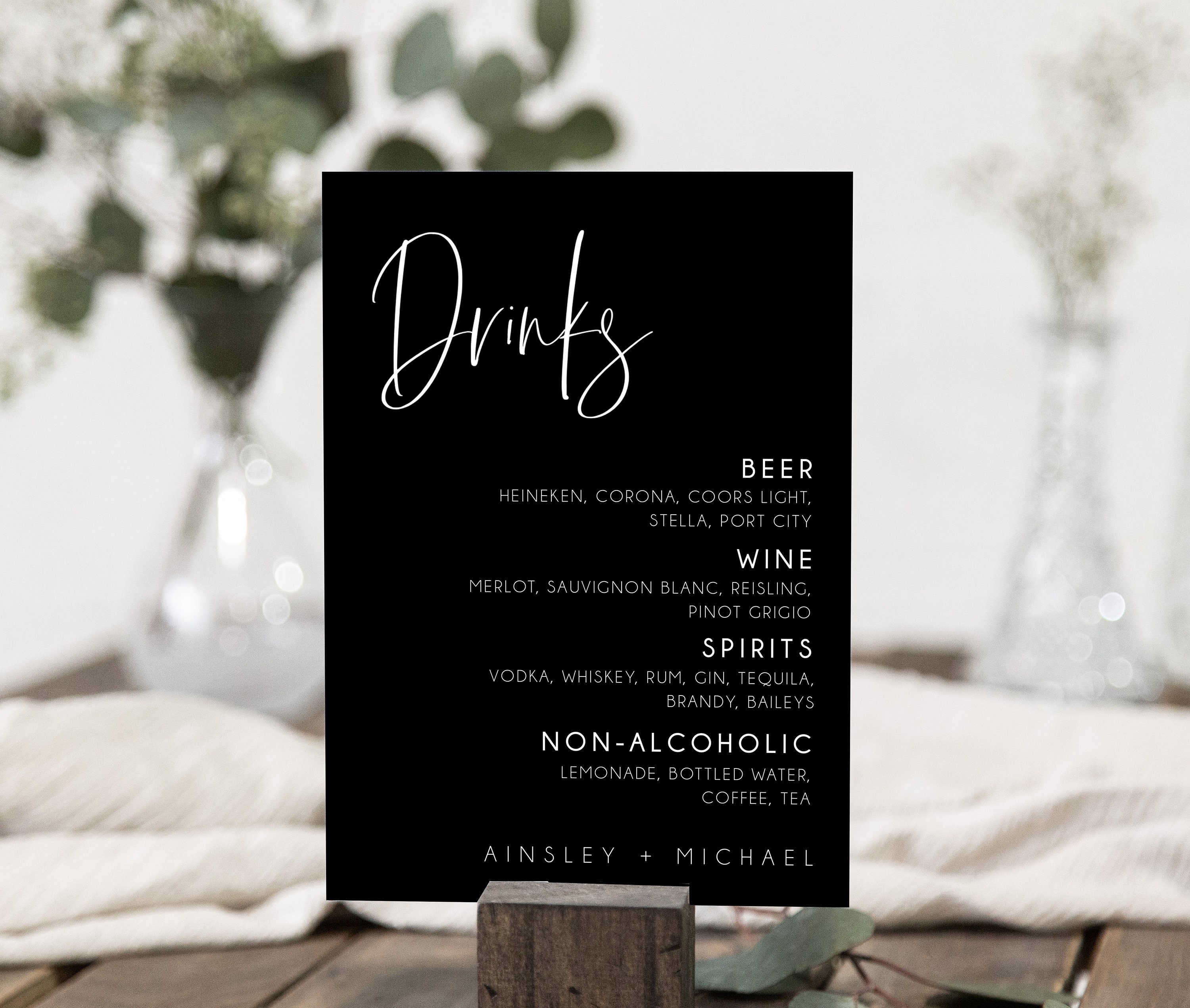 Black Modern Drinks Sign Editable Template, Bar Menu, Minimalist ...