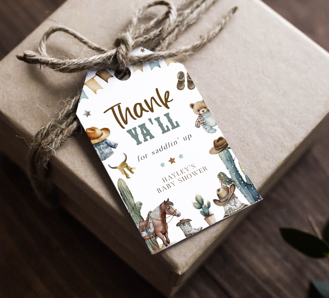 Cowboy Thank You Gift Tags, Western Themed Favor Tags, Rodeo Thank You ...