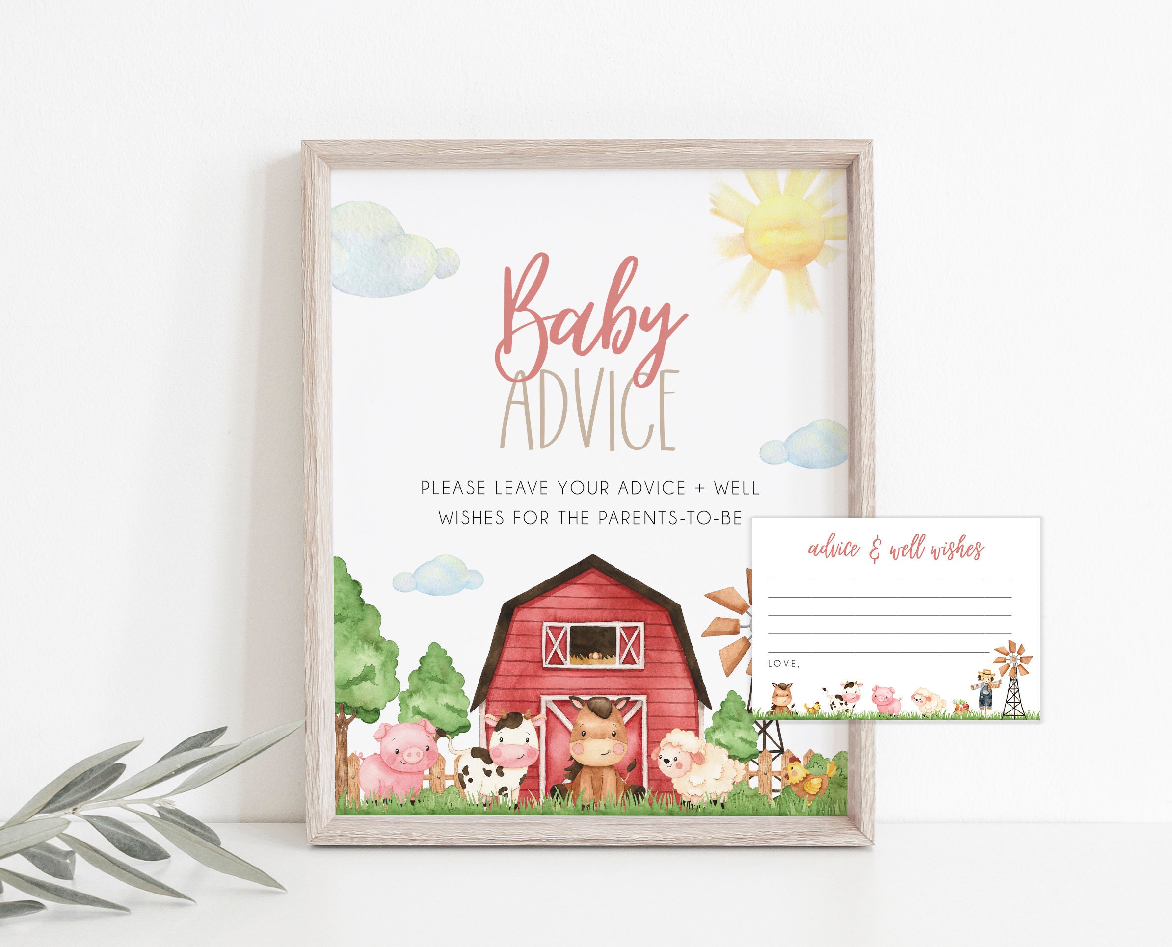 Farm Baby Advice Sign, Farm Animals Baby Shower Editable Sign, Instant ...