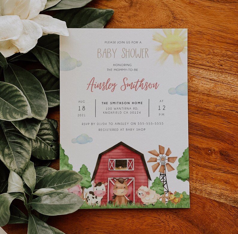 Farm Baby Shower Invitation Farm Animals Editable Invitation | Etsy