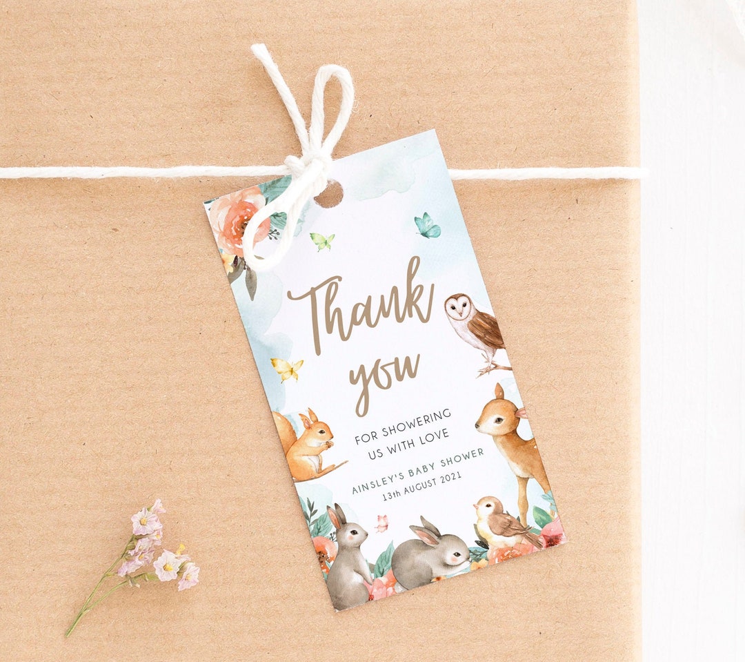Woodland Animals Thank You Gift Tag, Woodland Baby Shower Favors ...