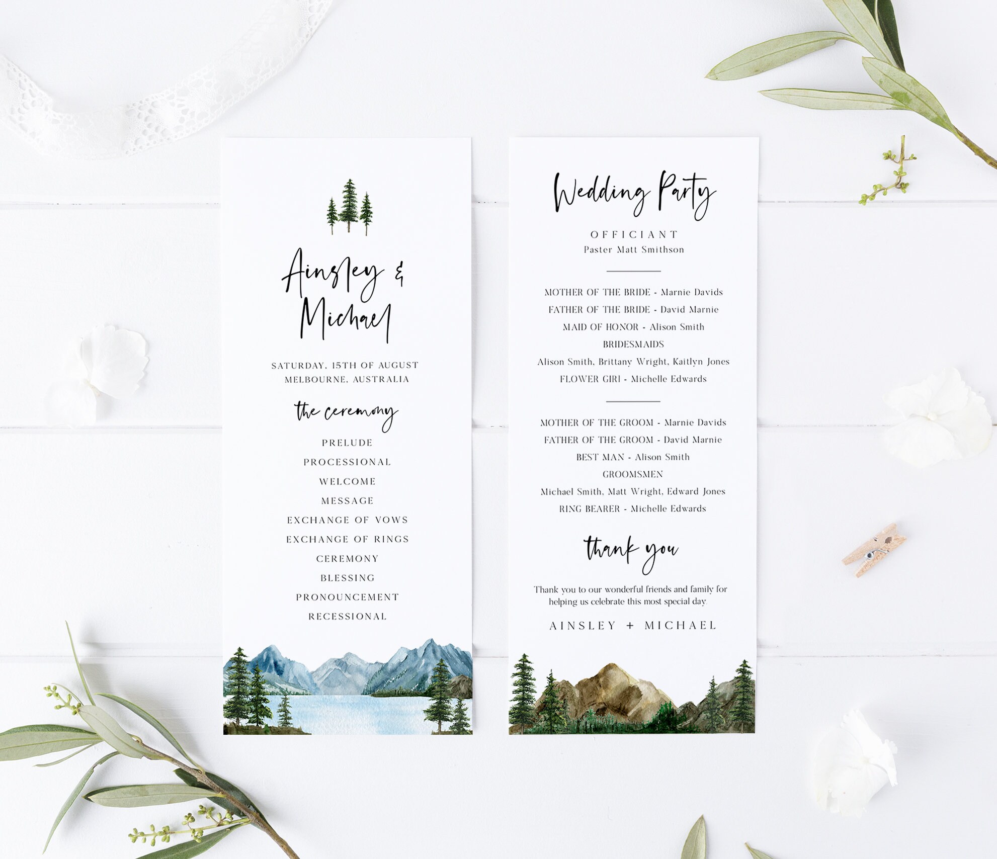 Mountain Wedding Program Editable Template Lake Wedding - Etsy