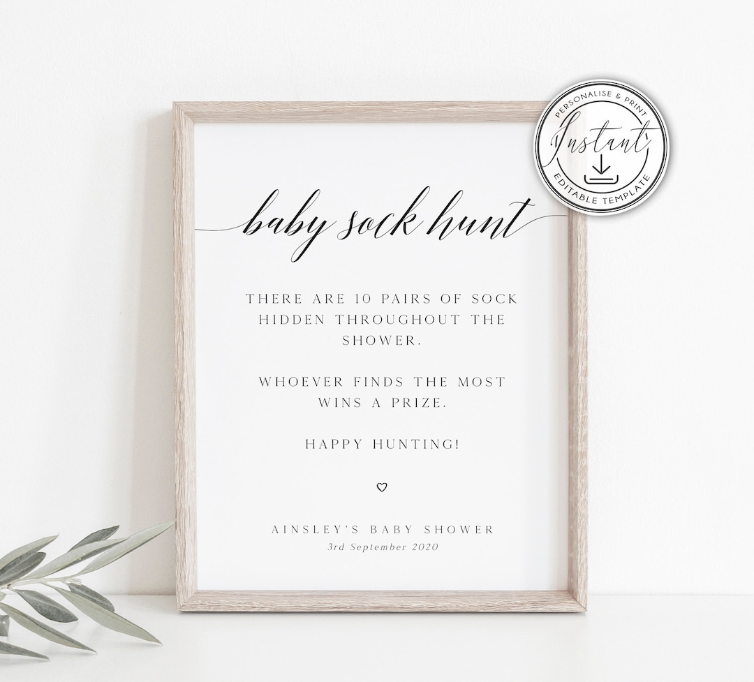 Rustic Baby Sock Hunt Editable Sign Template, Baby Shower Signage ...