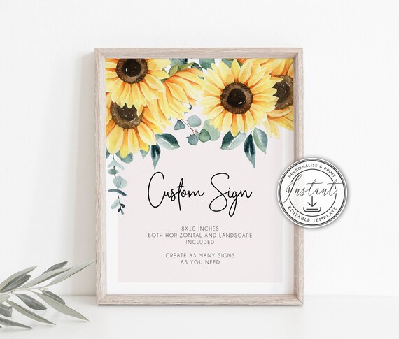 Sunflower Custom Sign Editable Template Sunflower Bridal - Etsy