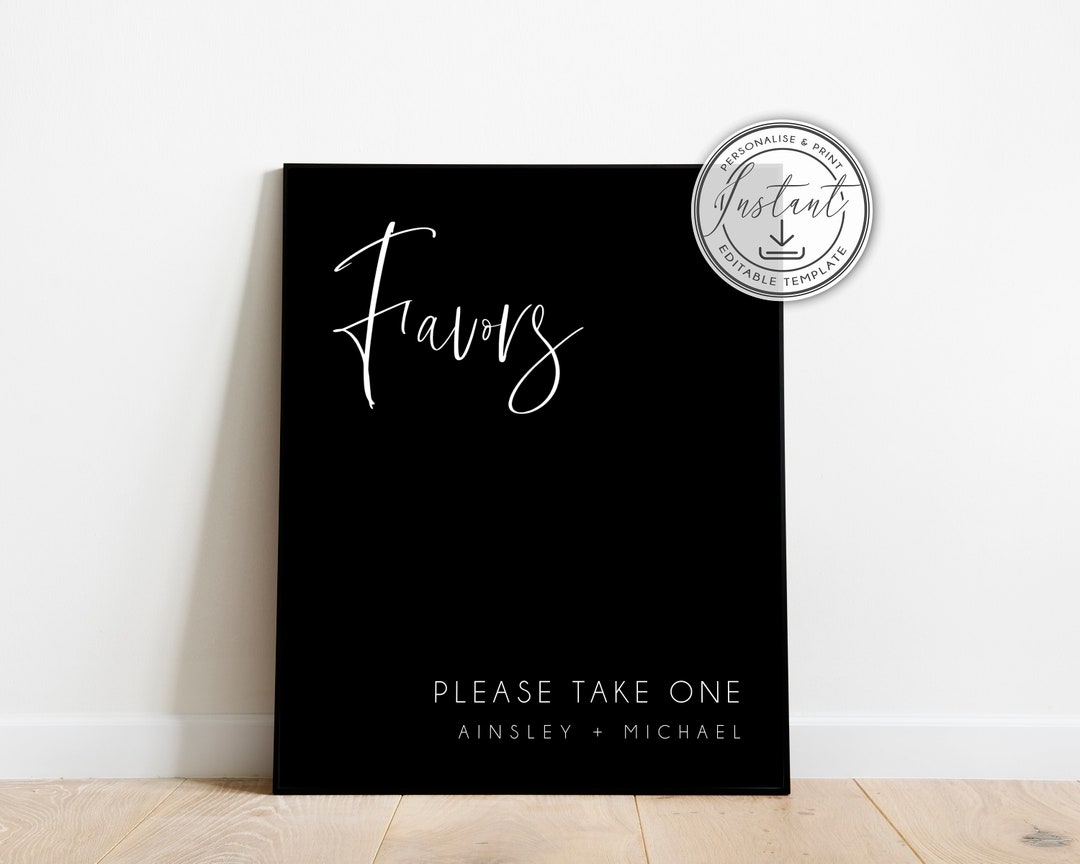 Black Modern Favours Sign Editable Template, Favours, Minimalist ...