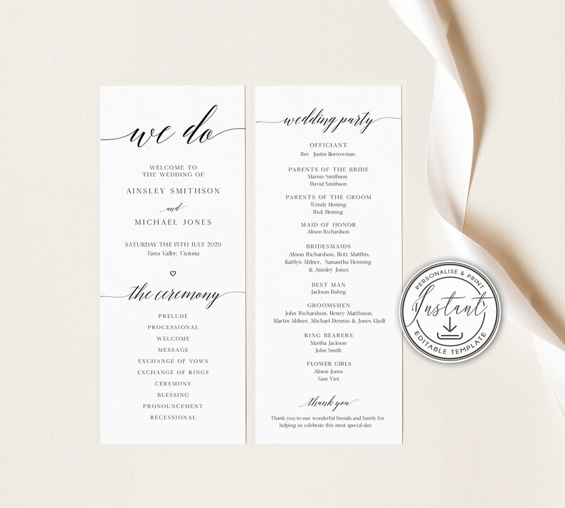 Rustic Wedding Program Editable Template We Do Minimalist - Etsy
