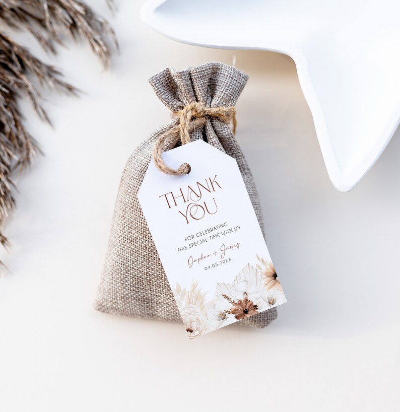 Boho Floral Thank You Gift Tag Template Bohemian Wedding - Etsy