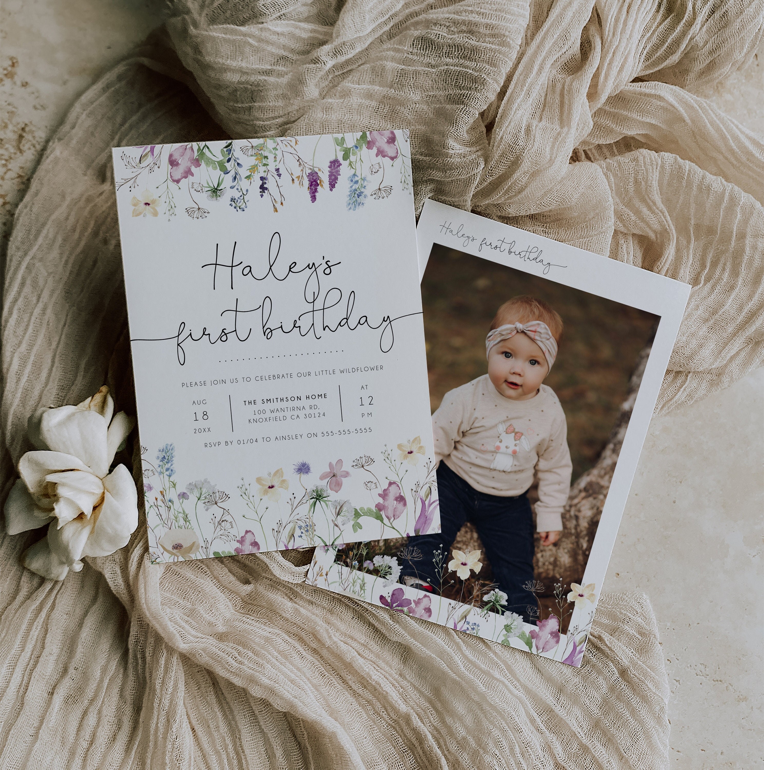Wildflower Girls Birthday Flower Invitation, Wildflower First Birthday ...