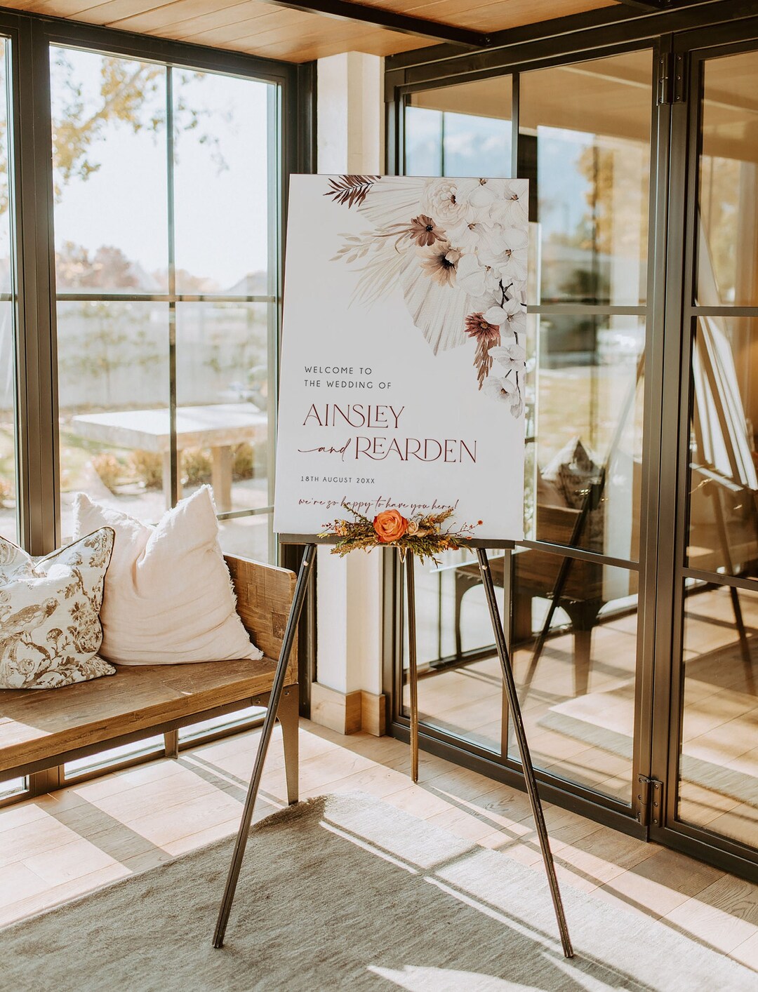 Boho Floral Wedding Welcome Sign, Bohemian Wedding Signage, Beige ...