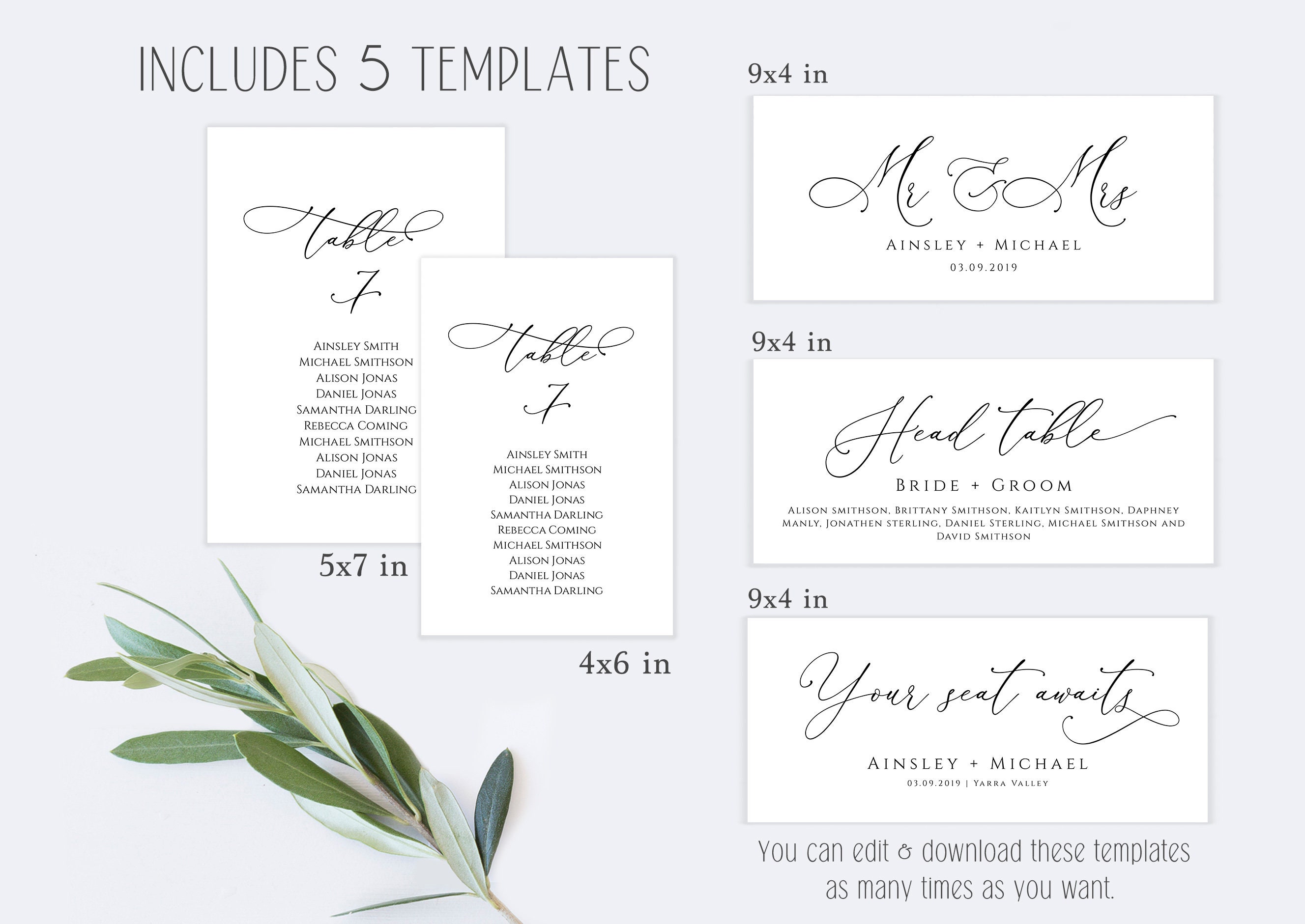 Rustic Wedding Seating Chart Template, Seating Plan Editable Template ...