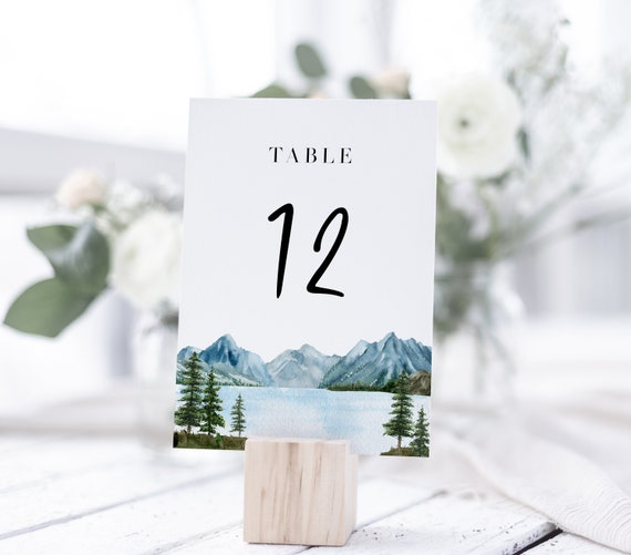 Mountain Wedding Editable Table Numbers Template Watercolor - Etsy
