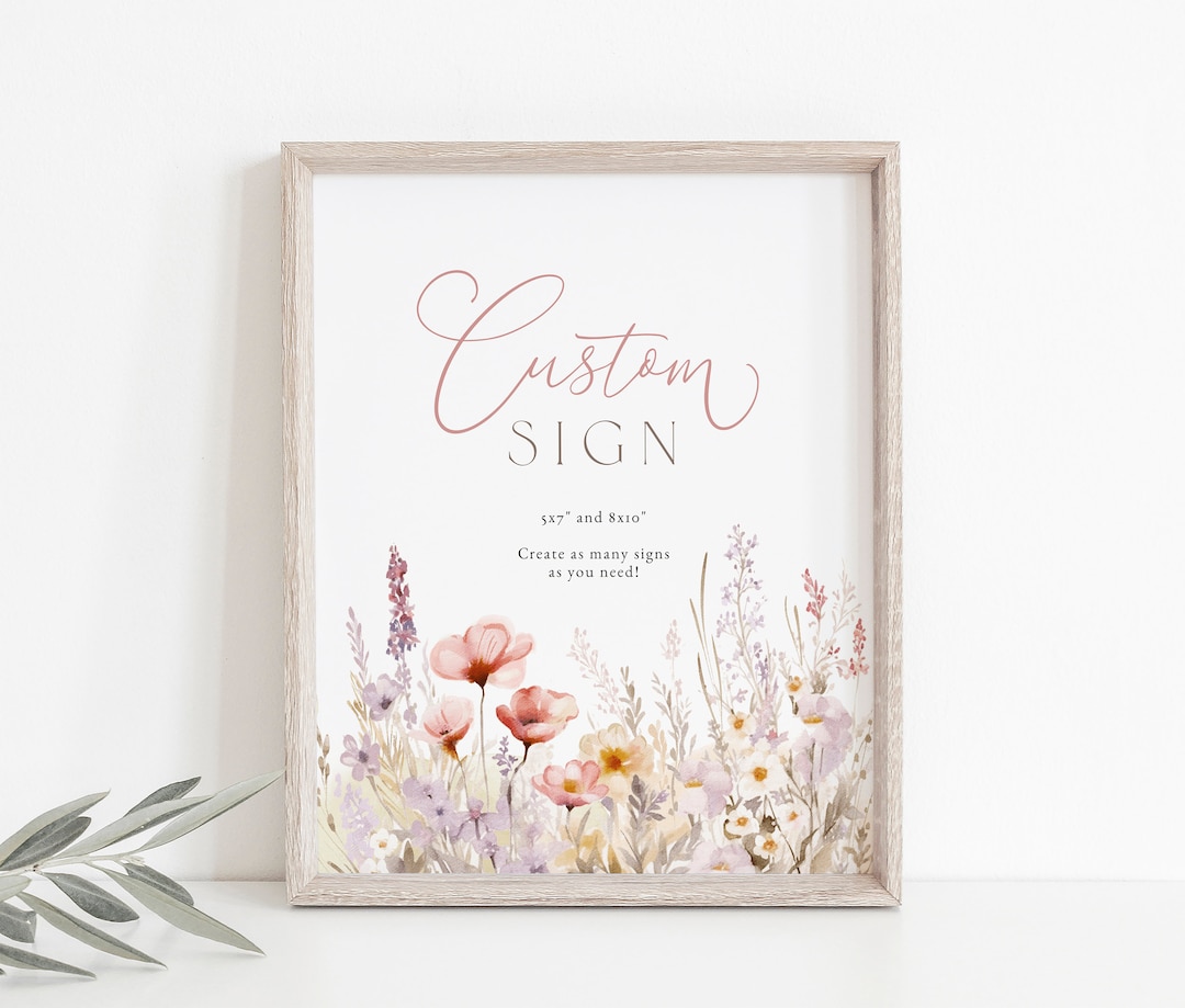 Pink Wildflower Custom Sign Template, Watercolor Wildflowers Editable ...