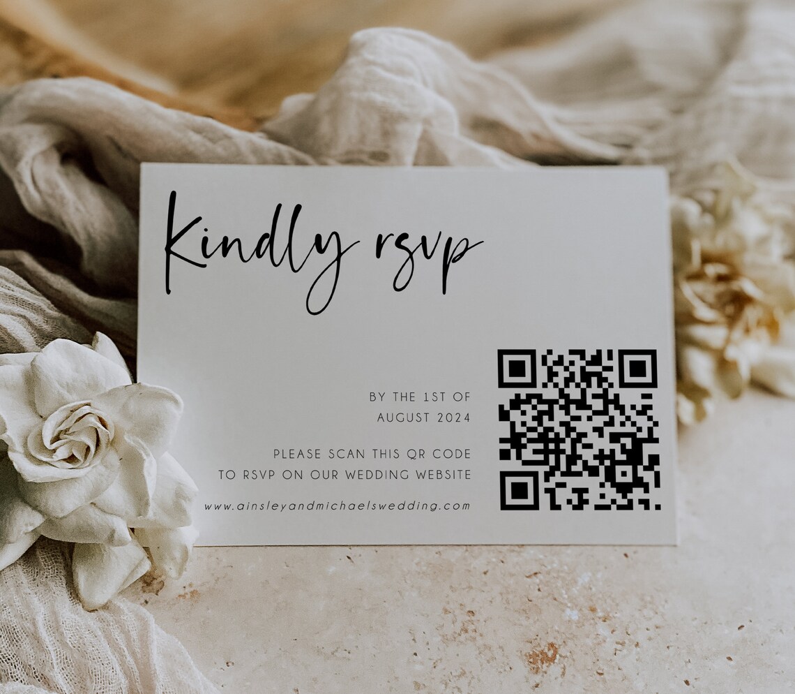 Modern QR Code Wedding RSVP Card Online Reply Card Template - Etsy