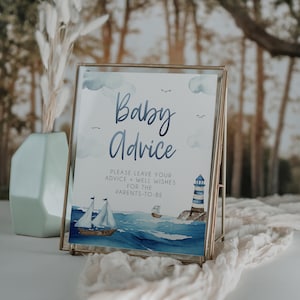 Nautical Baby Advice Sign Template, Nautical Baby Shower Signage, Blue ...