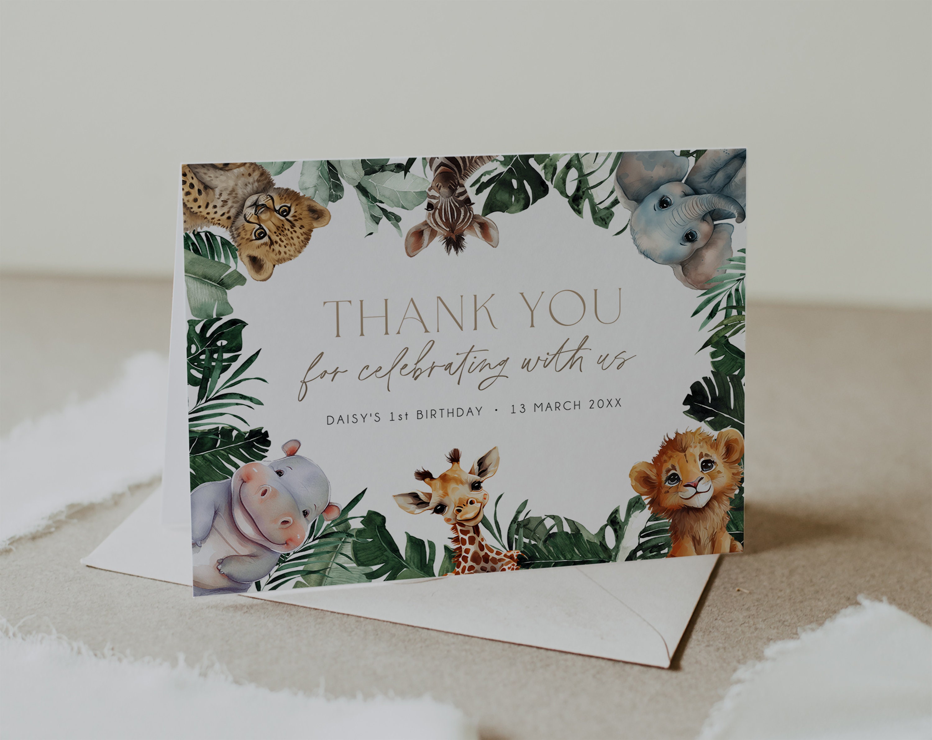 Safari Animals Thank You Card Template, Wild One Birthday Thank You ...