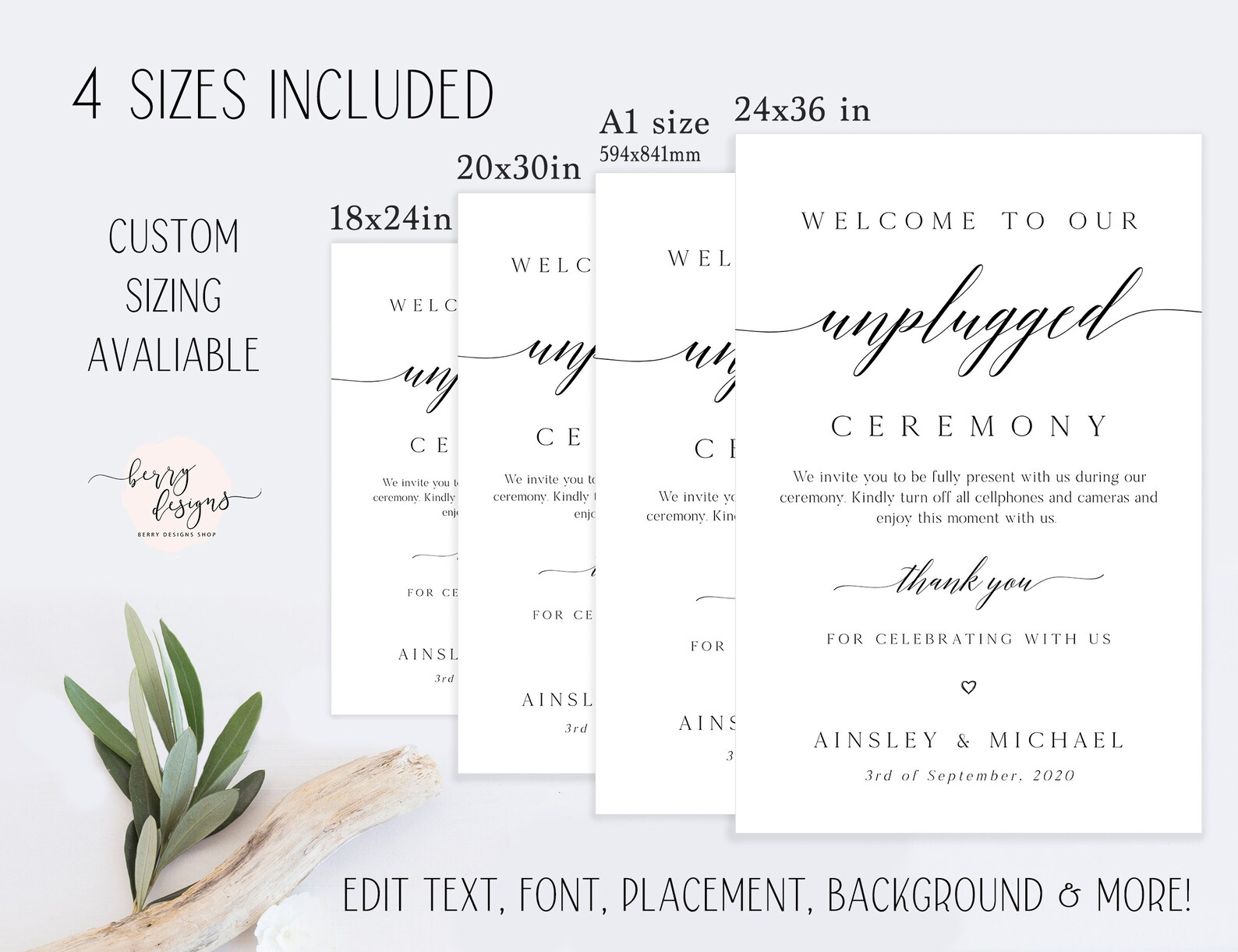 Rustic Unplugged Ceremony Welcome Sign Editable Template - Etsy
