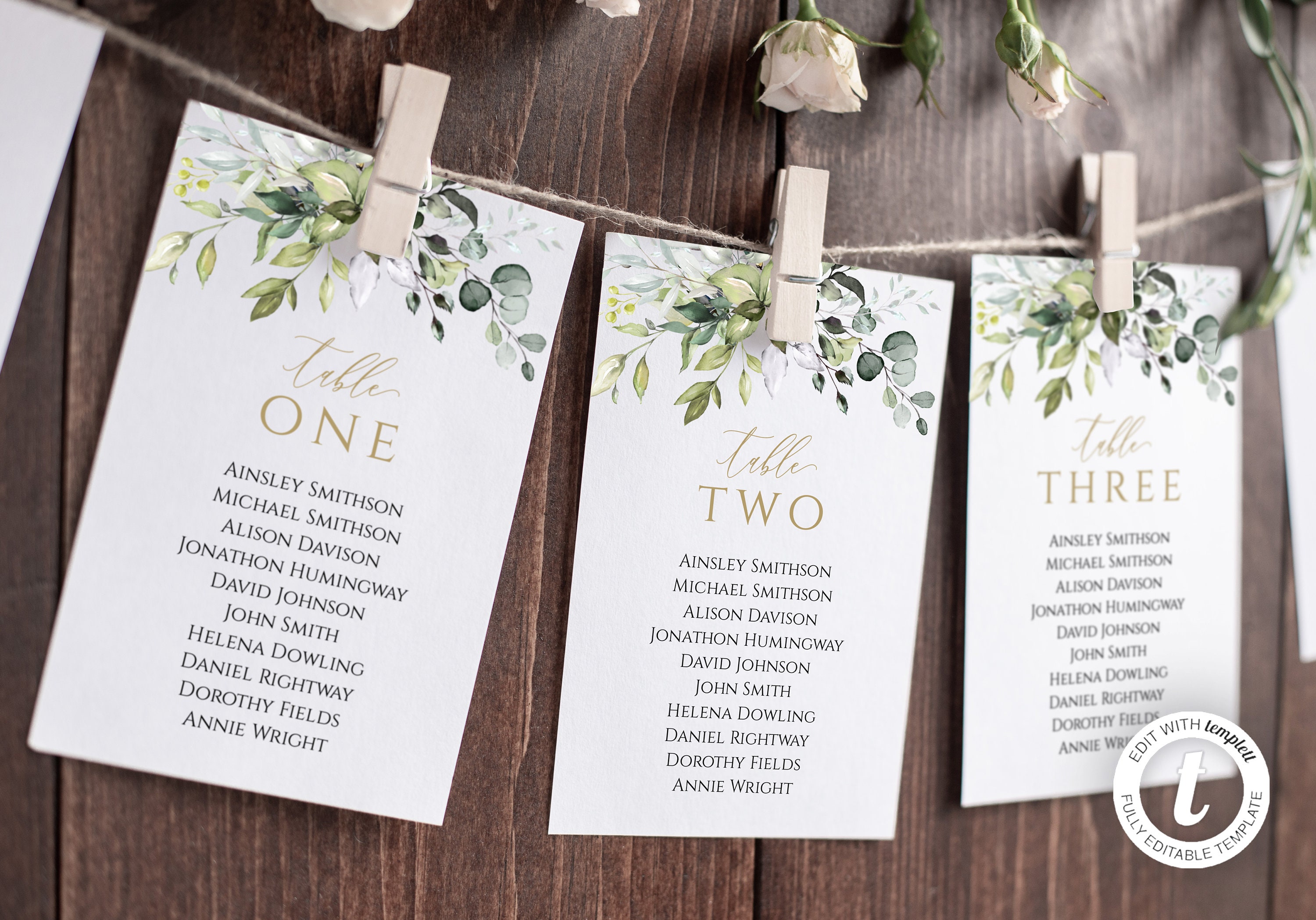 Wedding Seating Chart Template, Rustic, Greenery, Editable Seating ...