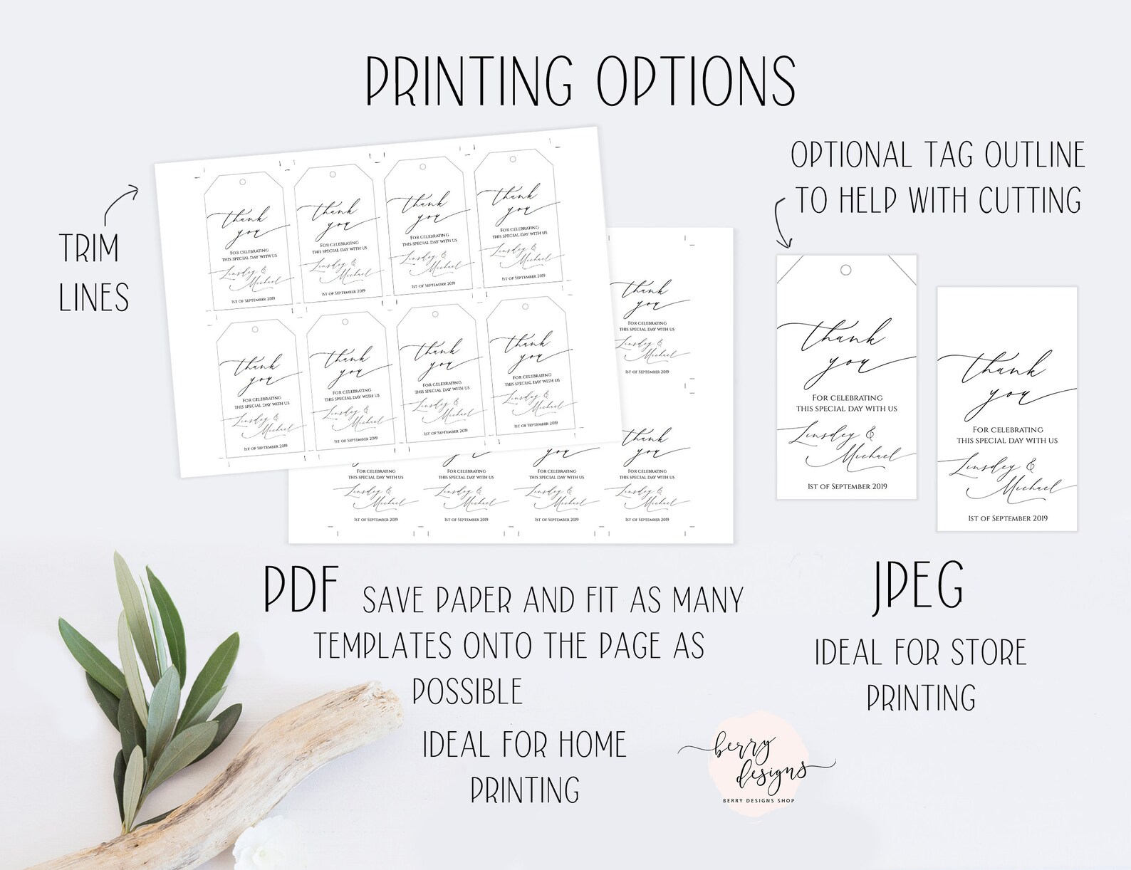 Rustic Wedding Thank You Tag Template Wedding Favor Tags - Etsy