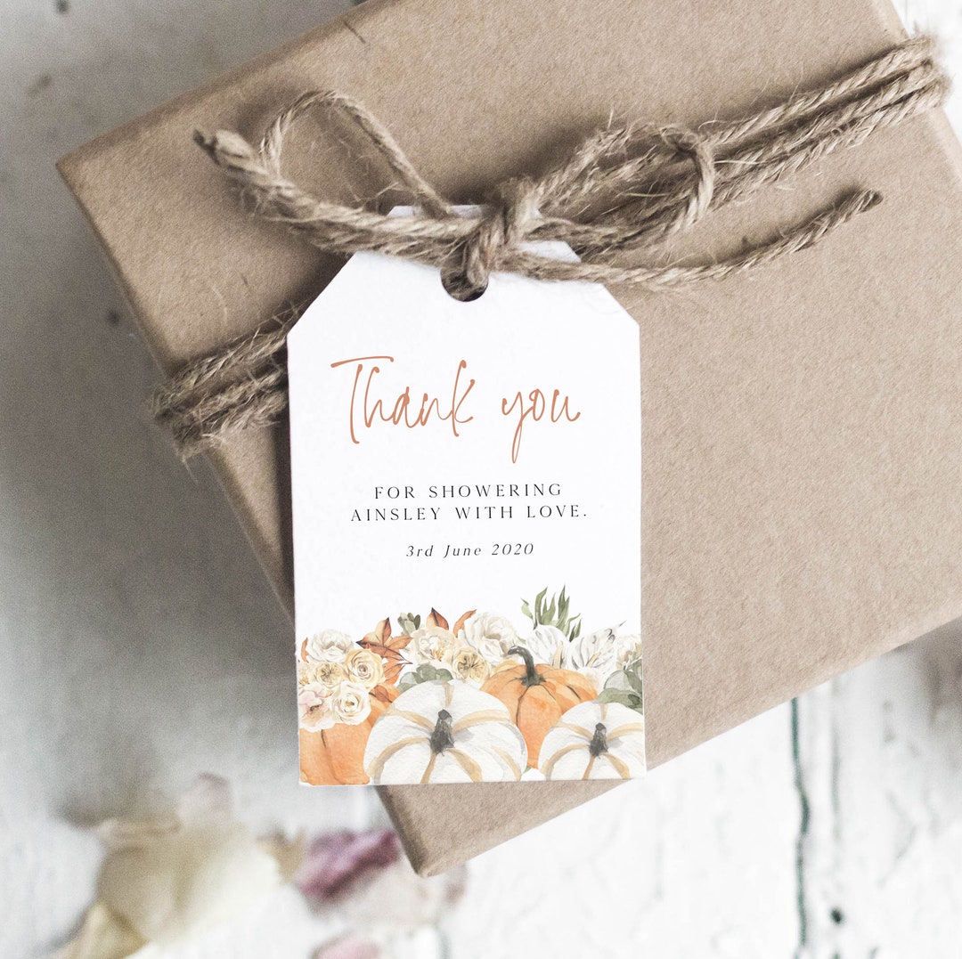 Pumpkin Thank You Gift Tag, Fall Baby Shower Favors, Pumpkin Thank You ...