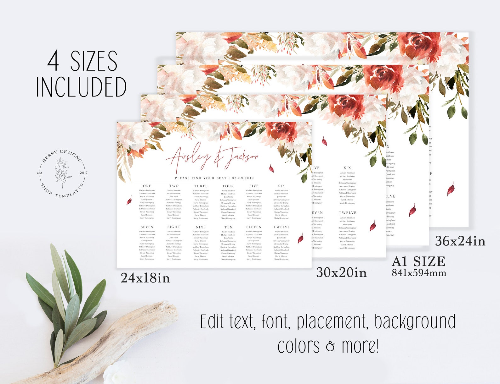 Rustic Fall Wedding Seating Chart Template Autumn Wedding - Etsy