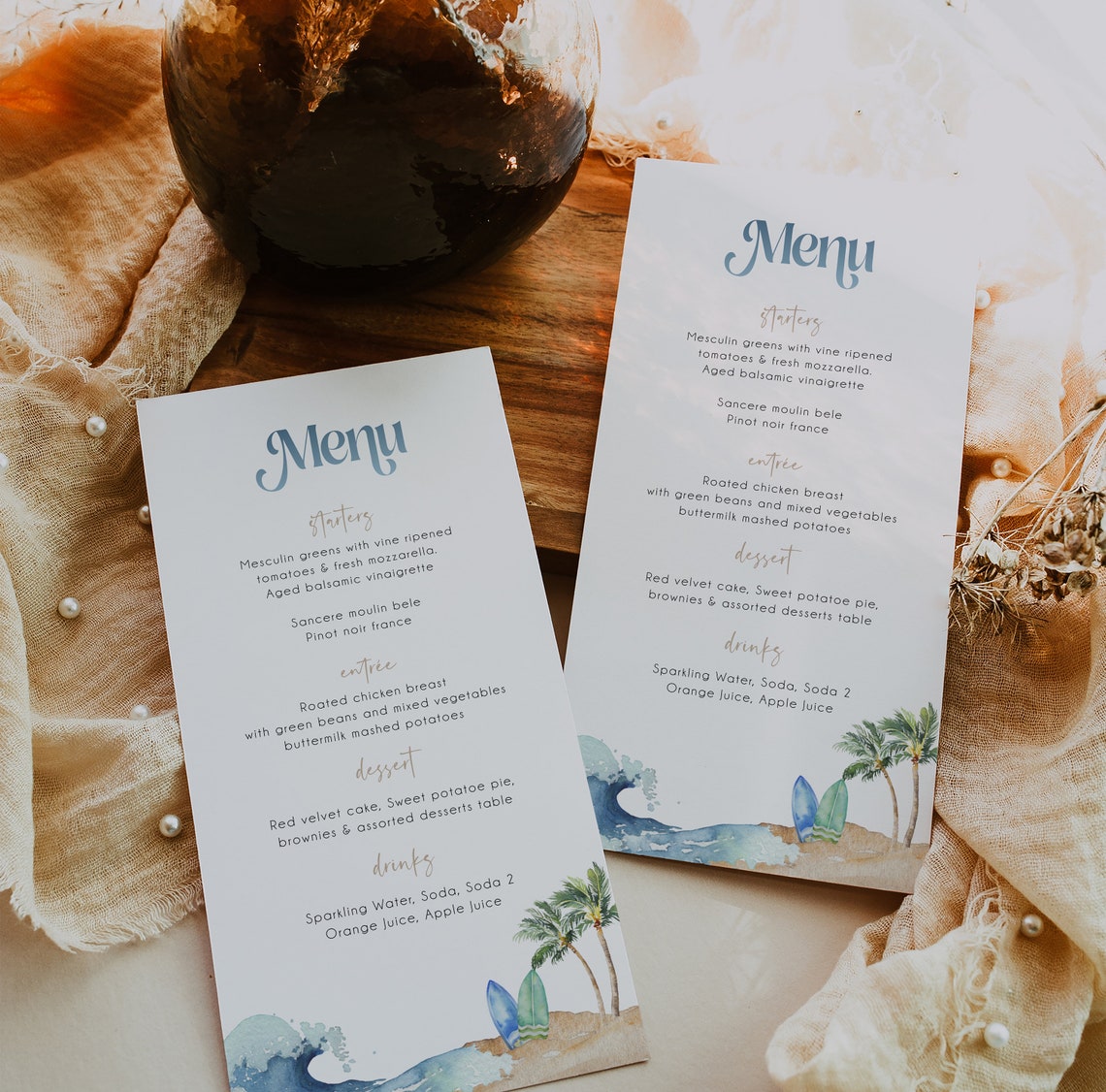 Ocean & Surf Menu Editable Template, Beach Baby Shower Menu Template ...
