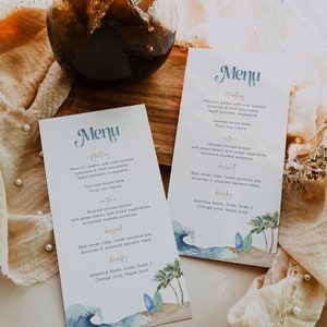 Ocean & Surf Menu Editable Template, Beach Baby Shower Menu Template ...