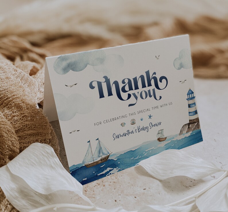 Nautical Thank You Card Template, Ahoy It's a Boy Thank You Card ...