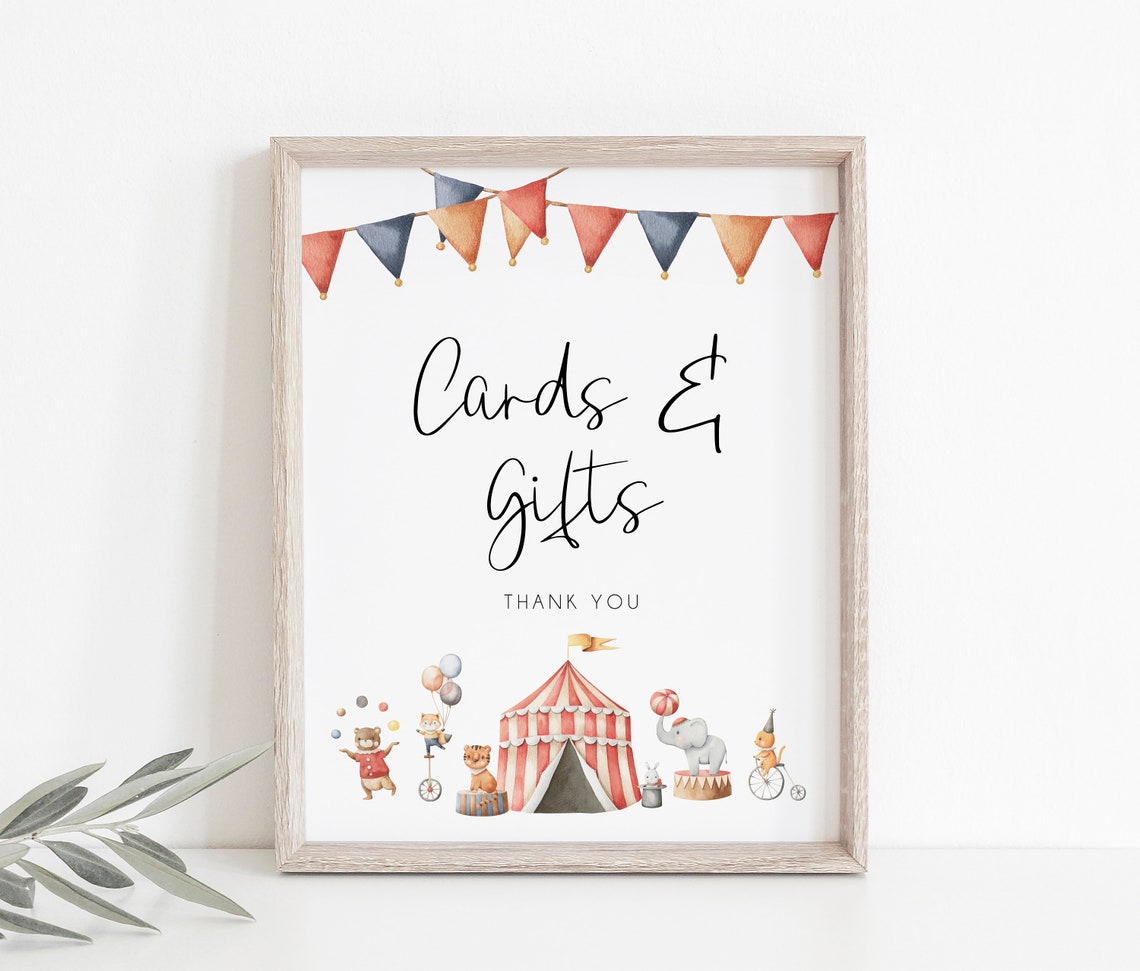 Circus Cards & Gifts Sign Template Circus Themed Birthday - Etsy