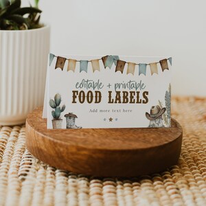 Cowboy Editable Food Labels, Western Themed Birthday Place Cards, 1st ...