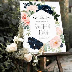 Navy & Blush Wedding Welcome Sign Editable Template, Rustic Wedding ...