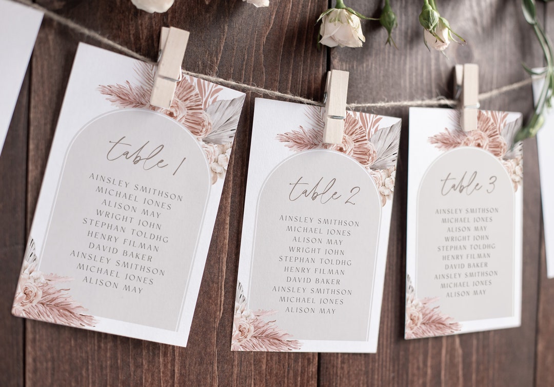 Boho Arch Wedding Seating Chart Template, Beige Seating Plan Editable ...