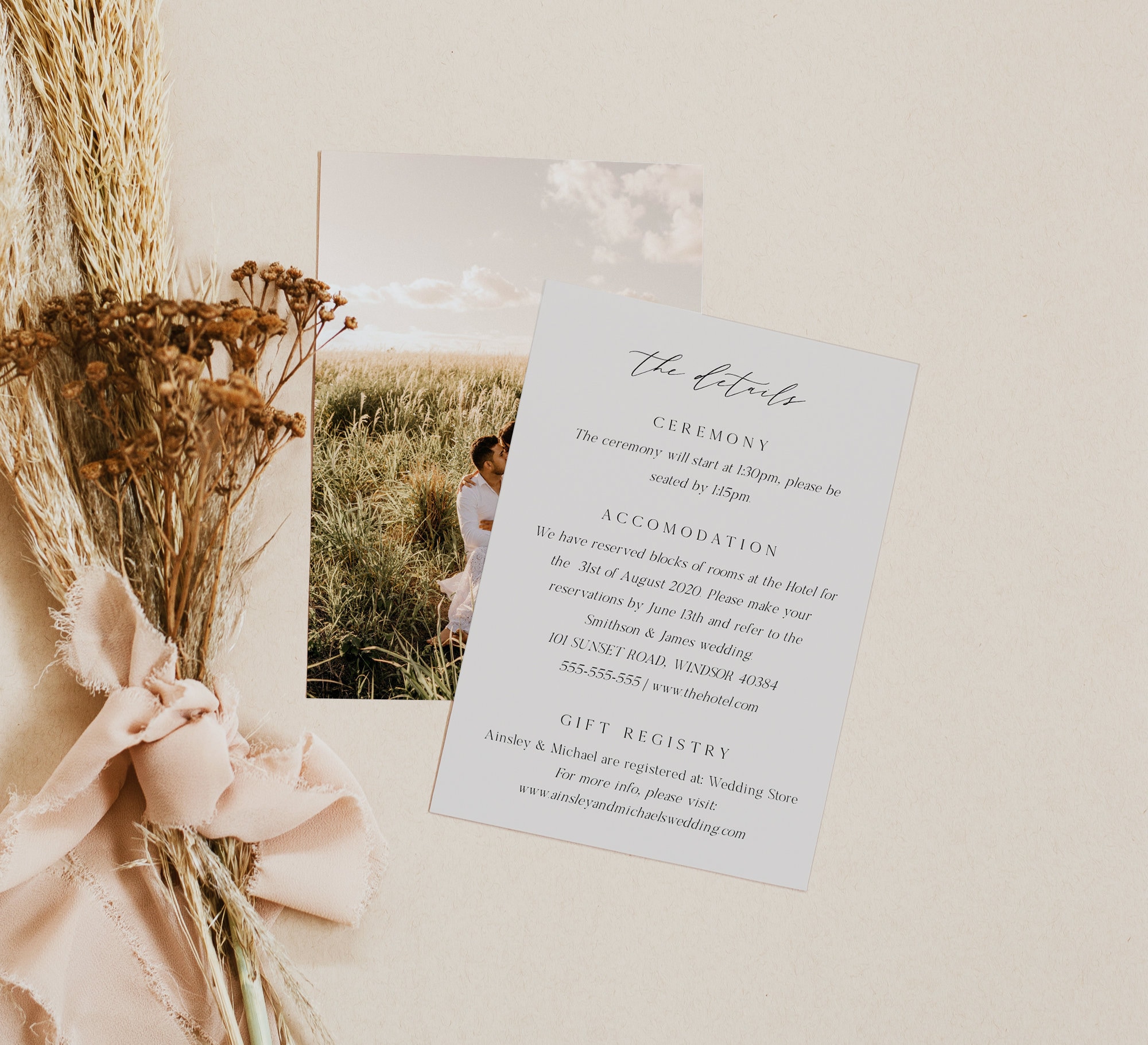 Minimalist Details Card Insert Wedding Invitation Beige | Etsy