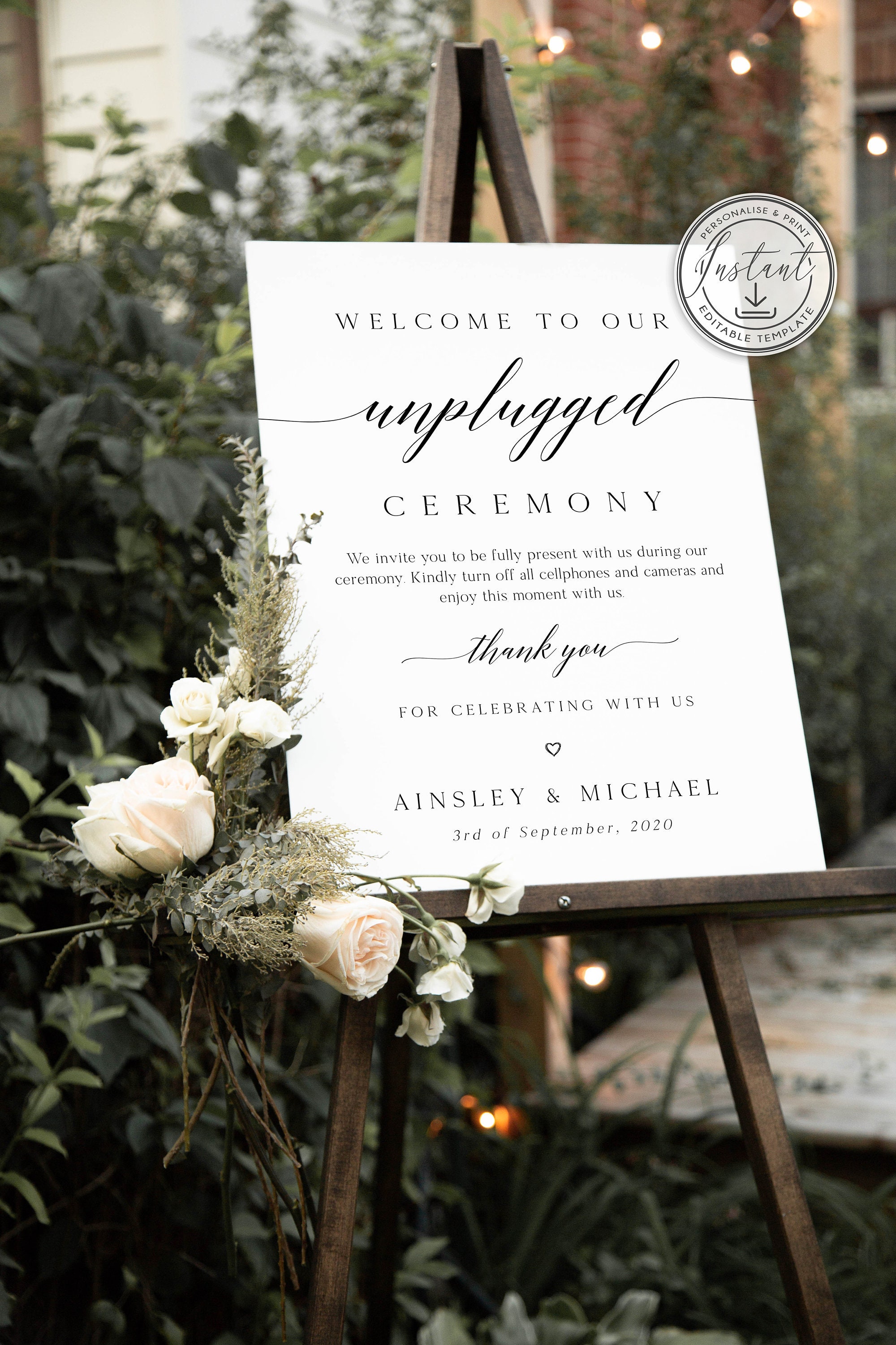 Rustic Unplugged Ceremony Welcome Sign Editable Template - Etsy