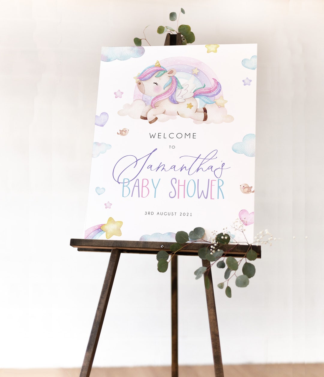 Unicorn Welcome Baby Shower Sign, Rainbow Unicorn Baby Shower Signage ...