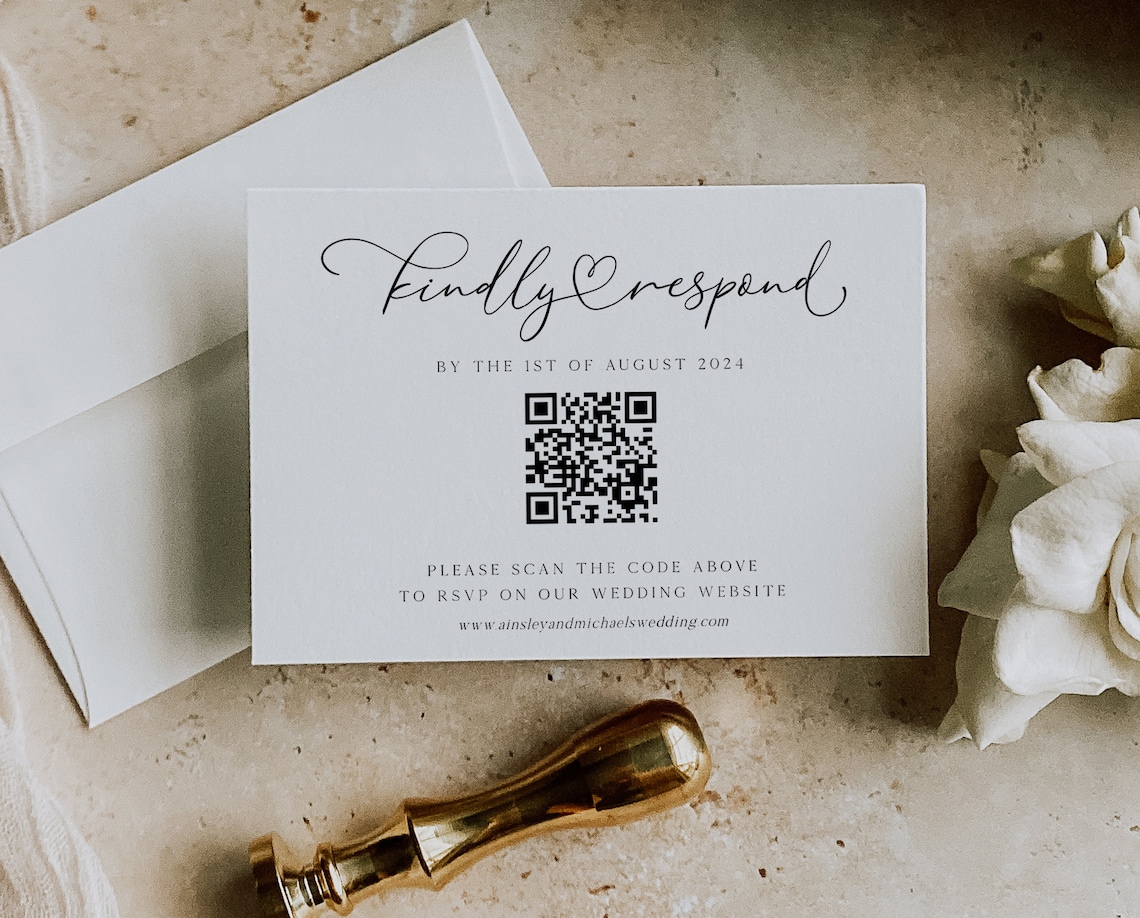 Elegant QR Code Wedding RSVP Card Online Reply Card Template - Etsy