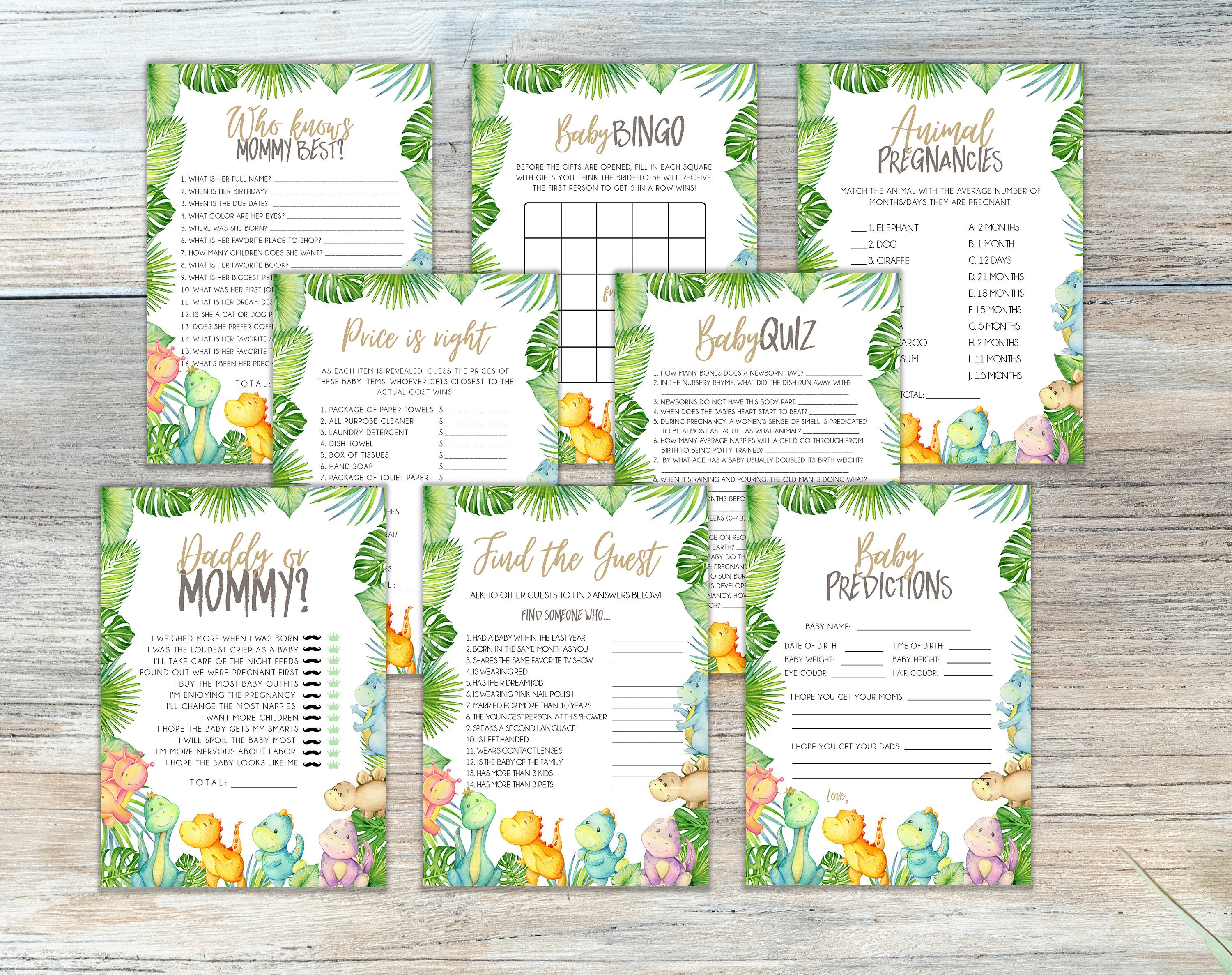 8 Dinosaur Baby Shower Game Templates Editable Templates - Etsy