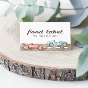 Race Car Editable Food Label Card Template, Car Themed Birthday Party ...