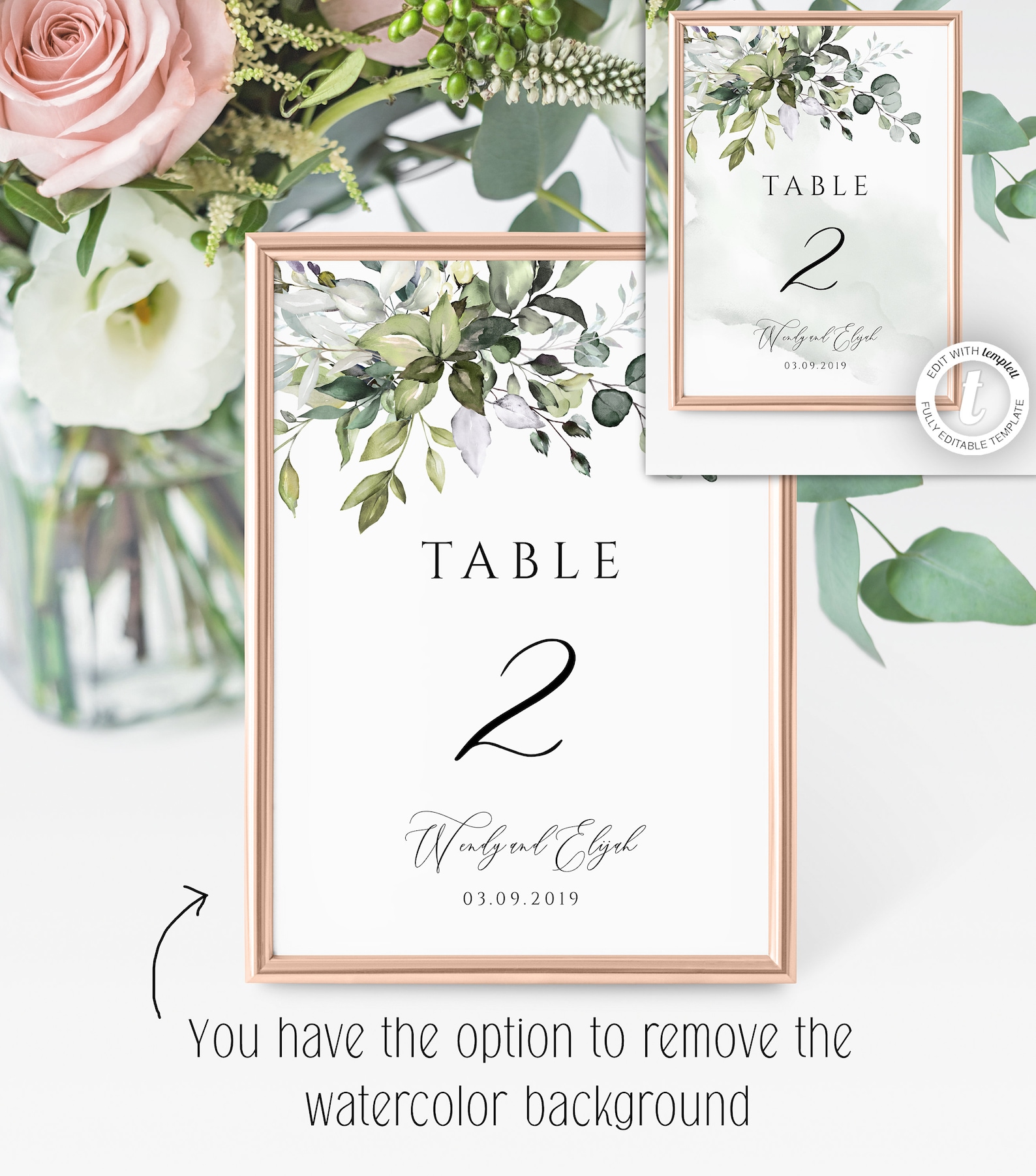 Editable Wedding Table Numbers Template Greenery Instant | Etsy