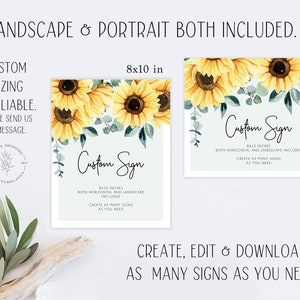 Sunflower Custom Sign Editable Template, Editable Sign, Sunflower ...
