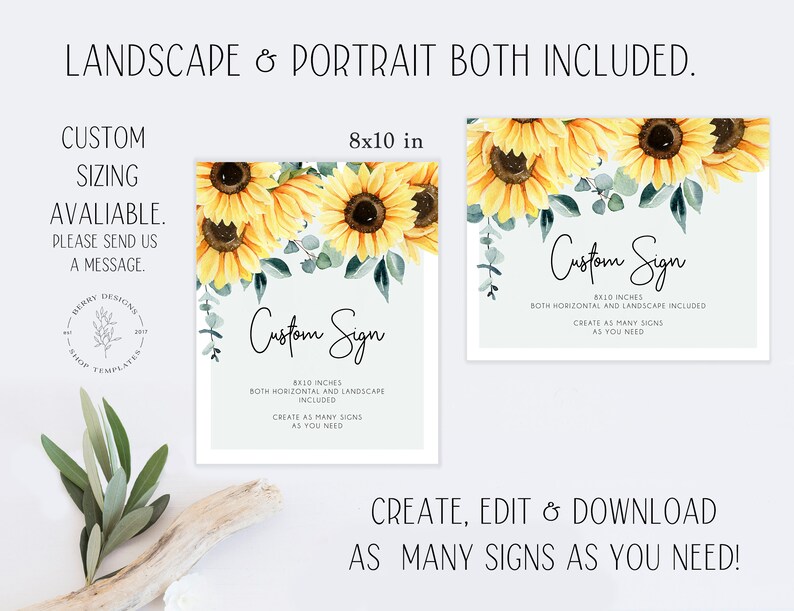 Sunflower Custom Sign Editable Template, Editable Sign, Sunflower ...