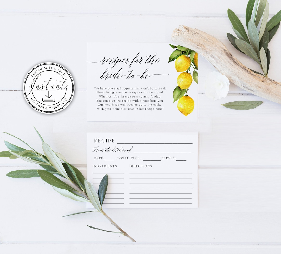 Recipe for the Bride-to-be With Fill-in Recipe Card Template, Instant ...