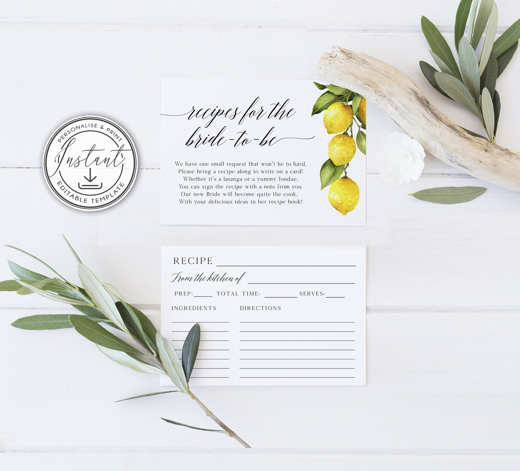 Recipe for the Bride-to-be With Fill-in Recipe Card Template, Instant ...